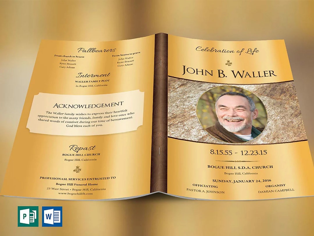 Solid Gold Funeral Program Template Word Template, Publisher ...