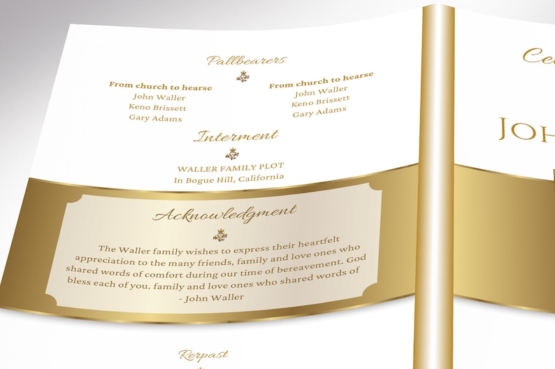 White Gold Funeral Program Template: Celebration of Life, Obituary ...