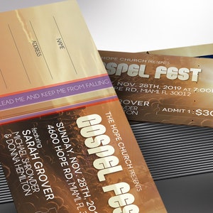 Gospel Concert Ticket Template Set, Word and Publisher, Charity Event ...