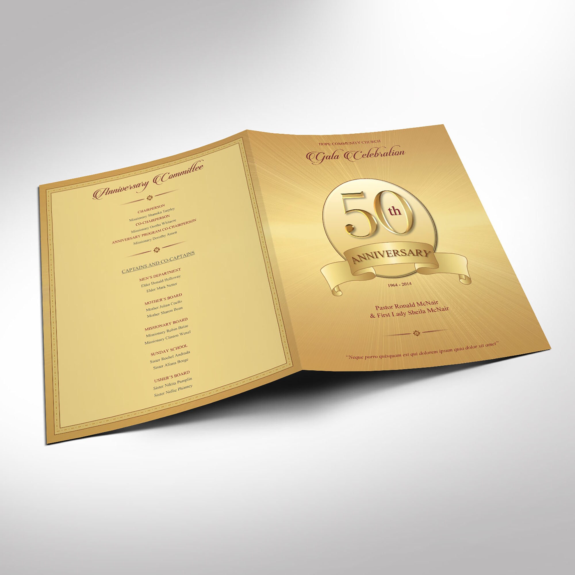 Golden Anniversary Program Template: Church Pastor, 8.5x11" (word ...