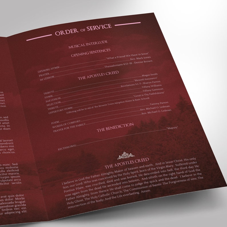 Pink Sky Funeral Program Template for Word and Publisher: 8 Page Bifold ...