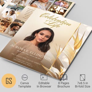 Beige & Gold Funeral Program Template | Canva: Paradise 8-page Bifold ...