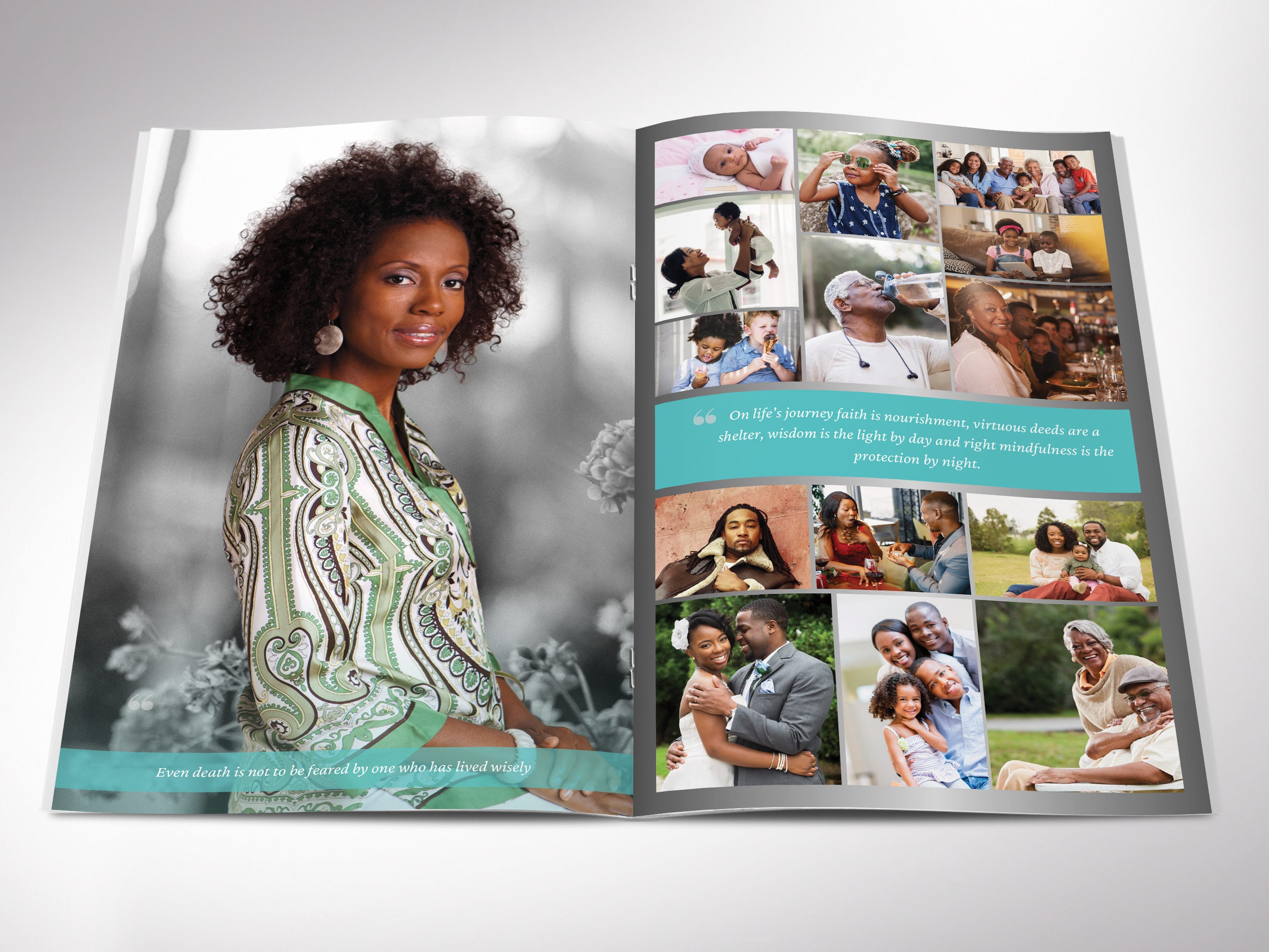 Teal Silver Funeral Program Template: Celebration of Life (canva, 5.5x8 ...