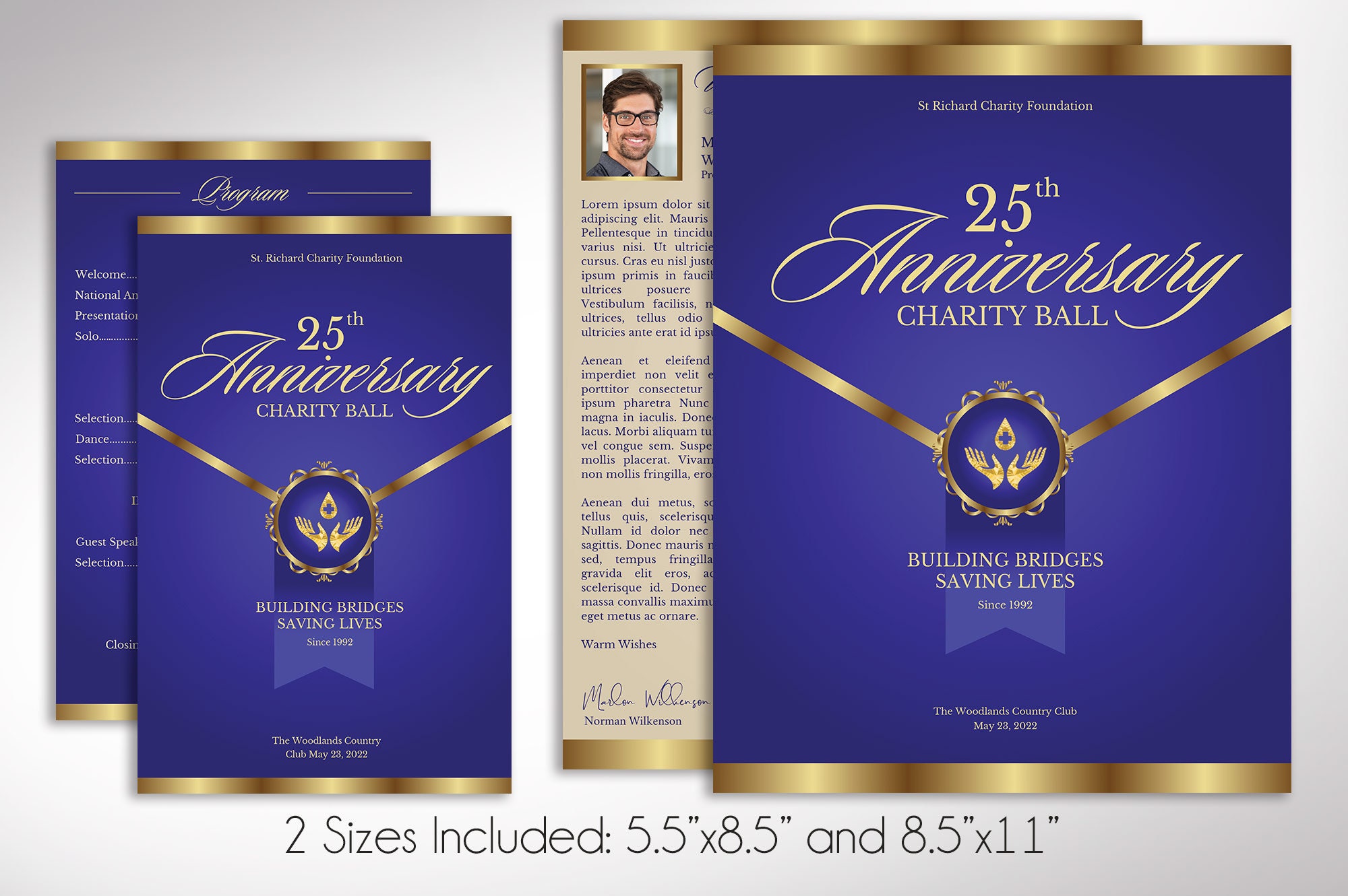 Violet Gold Anniversary Gala Program Canva Template One - Etsy