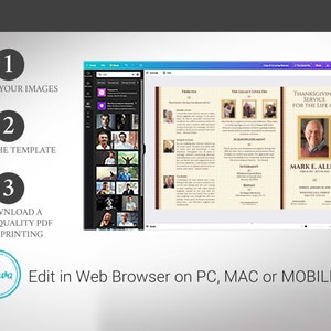 Legacy Tabloid Trifold Funeral Program Template for Canva, Beige Gold ...