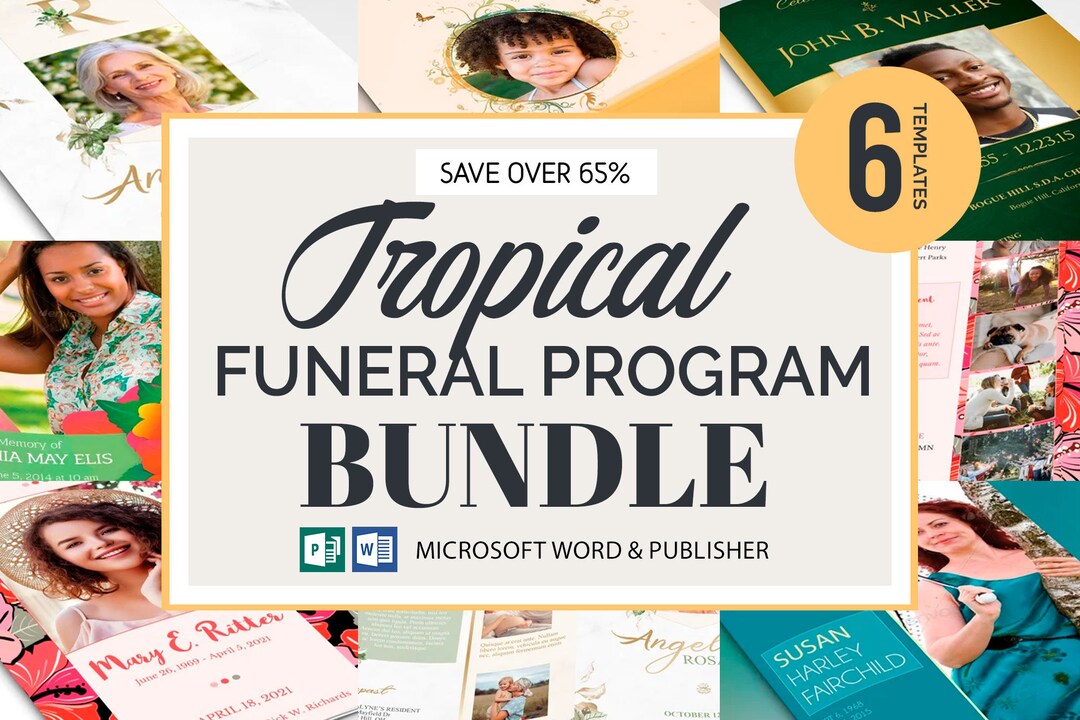 Tropical Funeral Program Template Bundle Word Template, Publishers ...