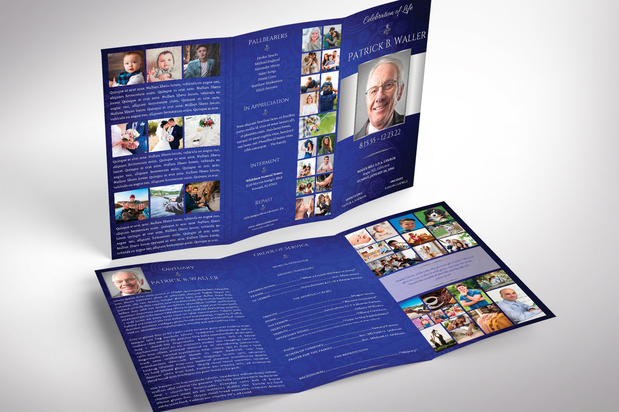 Blue Silver Funeral Program Template: Celebration of Life (canva ...