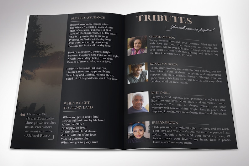 Black Funeral Program Template Canva 8 Page Magazine Style Obituary 5 ...
