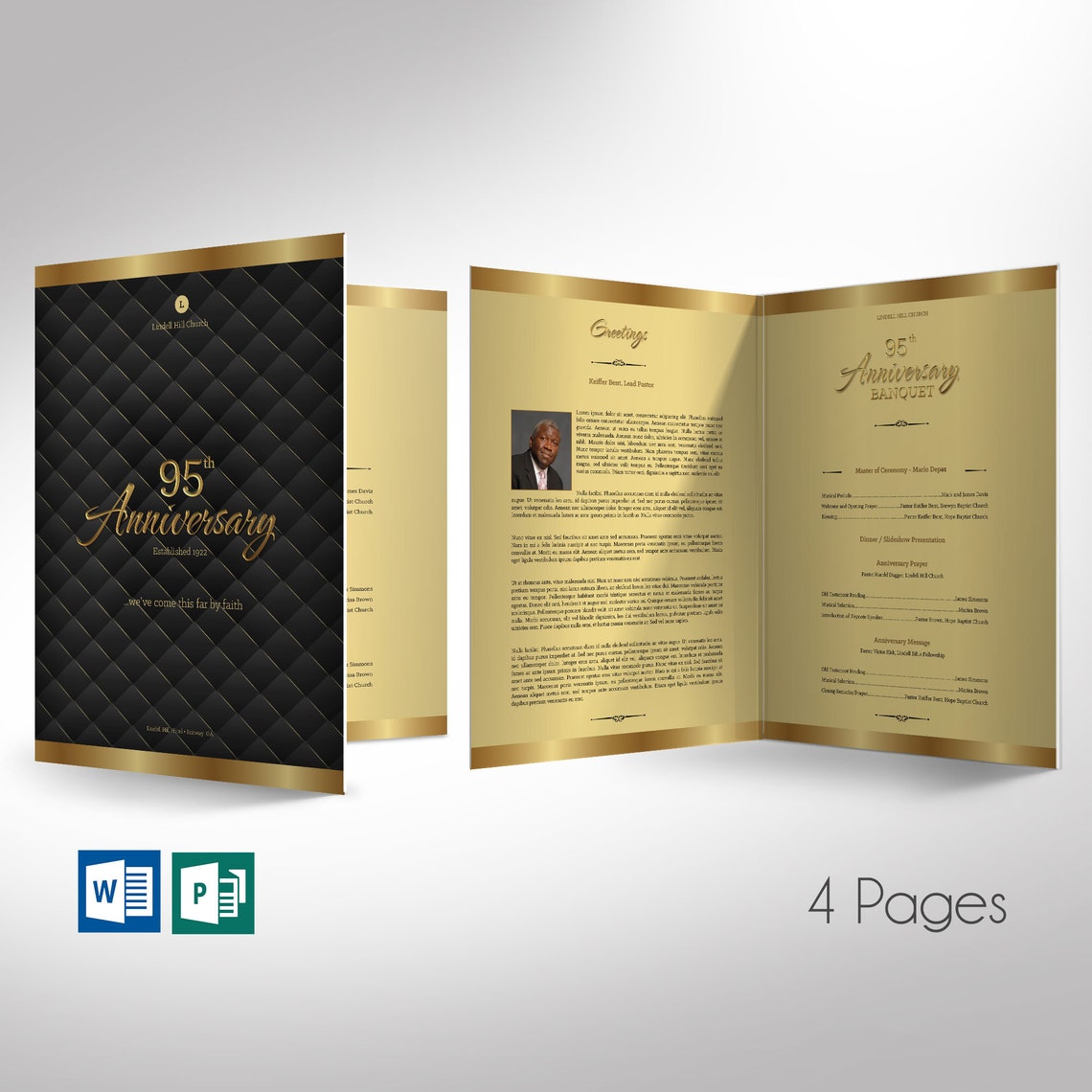 Gold Black Church Anniversary Program Template (word & Publisher ...