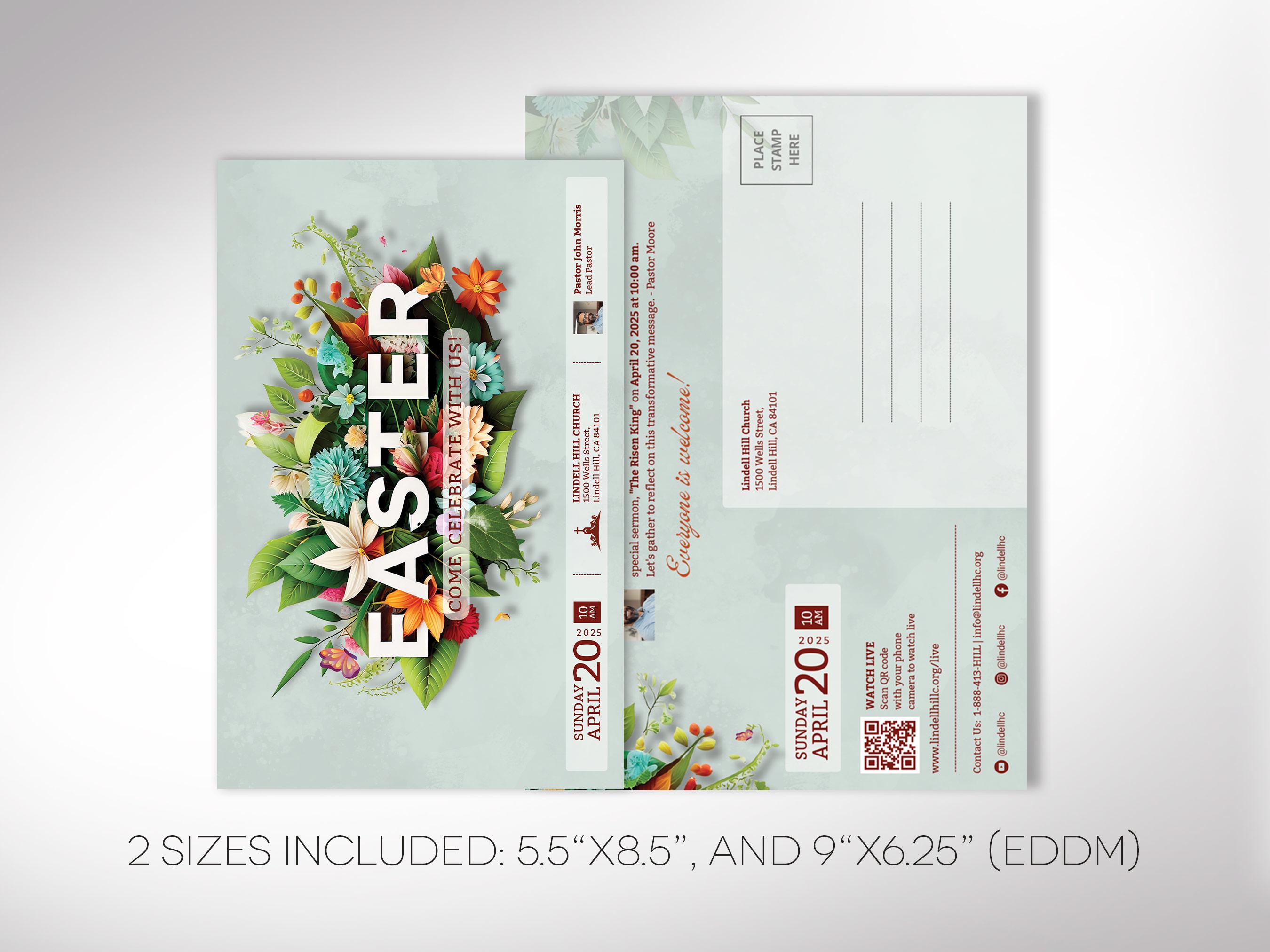 Floral Easter Sunday Postcard Template: Teal EDDM Church Invitation for ...