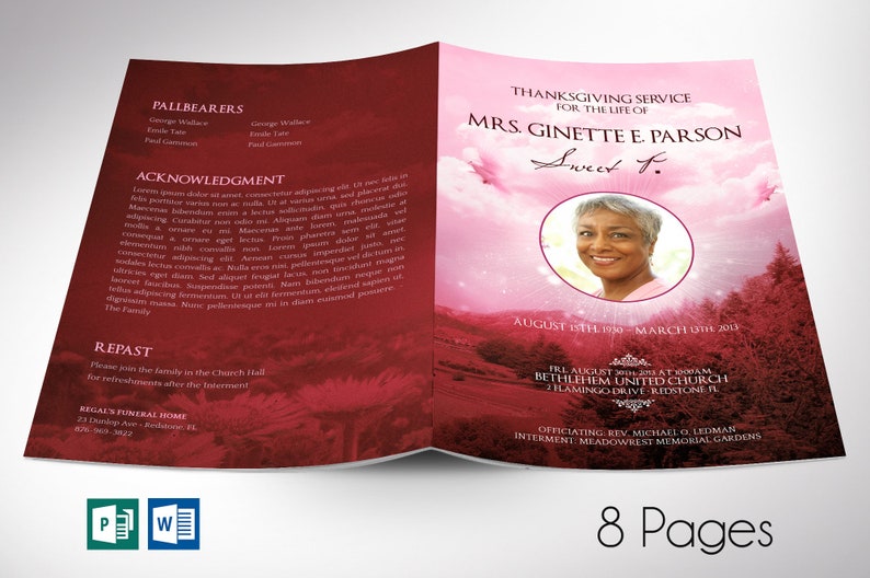 Pink Sky Funeral Program Template: Celebration of Life (digital ...