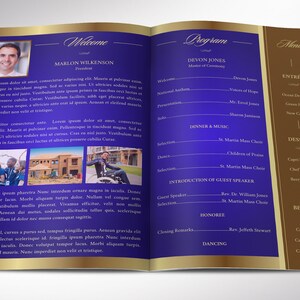Violet Gold Anniversary Gala Program Template for Canva, Violet Gold ...
