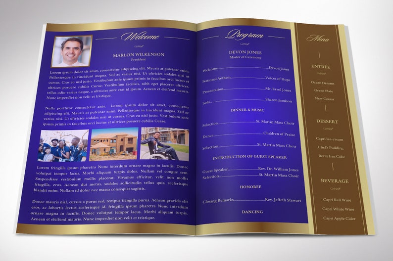 Violet Gold Anniversary Gala Program Template for Canva 4 - Etsy