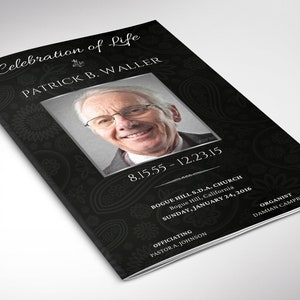 Black Silver Funeral Program Template for Canva V2, Editable Digital ...