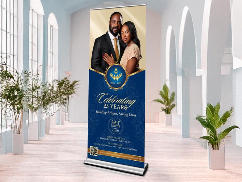 Church Anniversary Banner Template | Blue & Gold Pastor Appreciation ...