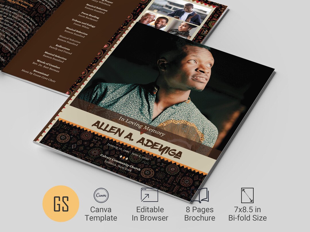 African Funeral Program Template: 8-page Bifold Memorial Obituary for ...