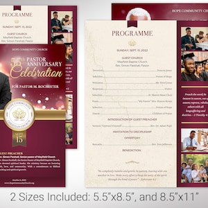 Pastor Appreciation Program Template Set for Canva, Burgundy Gold ...