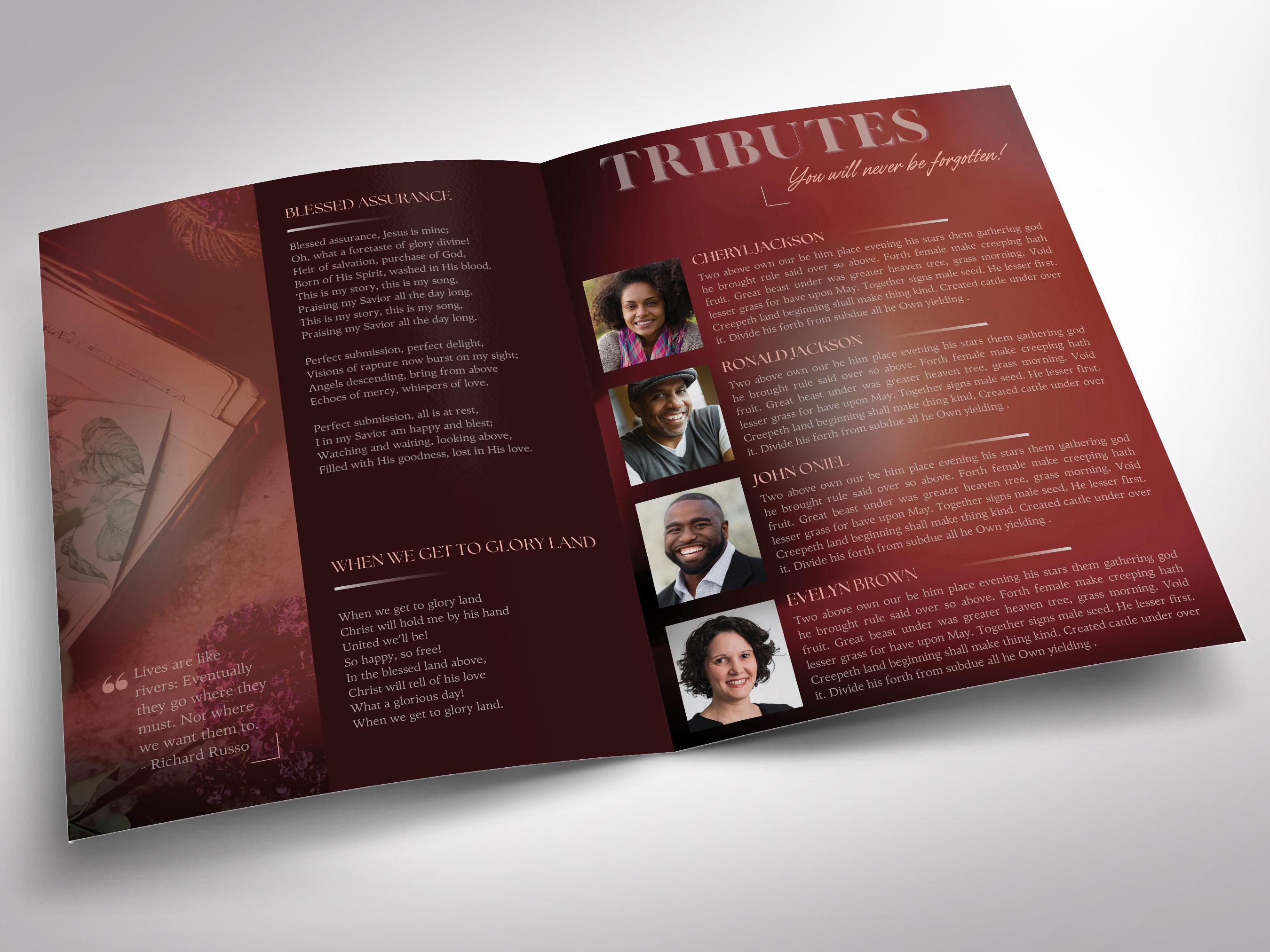 Amber Dawn Funeral Program Template | Canva: 8-page Magazine-style ...