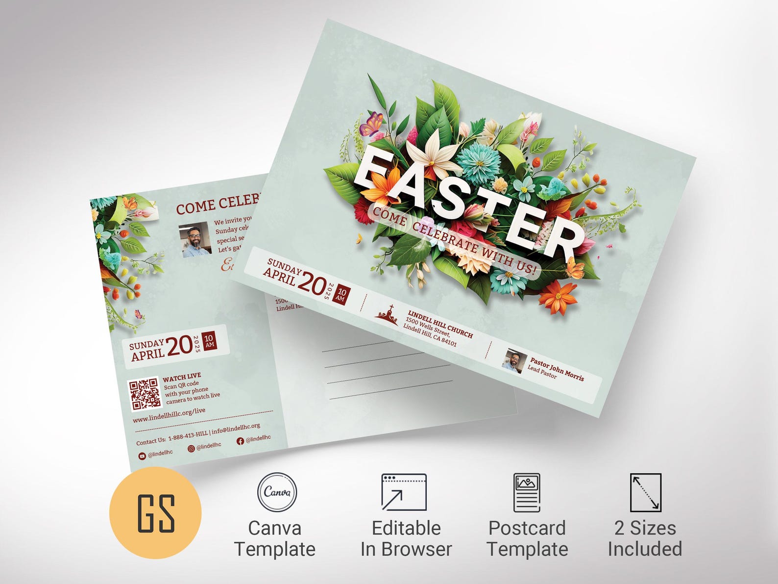 Floral Easter Sunday Postcard Template: Teal EDDM Church Invitation for ...