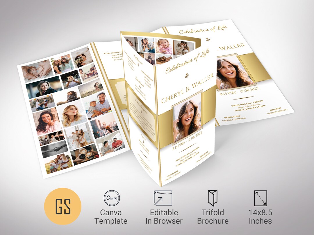 White Gold Funeral Program Template: Legal Trifold Obituary (canva ...