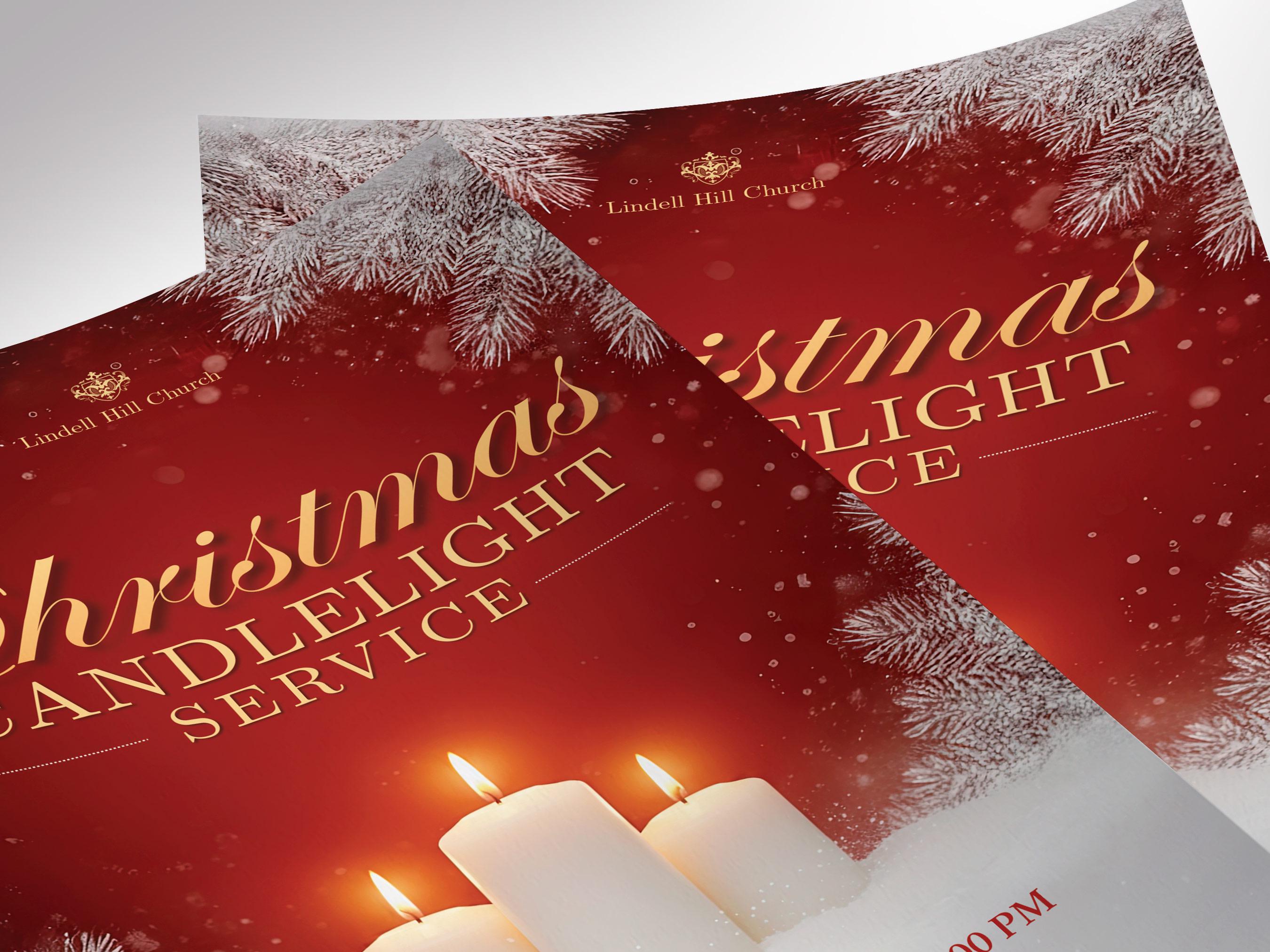 Christmas Candlelight Flyer Template, Church Invitation Canva, 5x7 5 ...