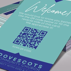 Modern Church Connect Card Template: Pastel Blue QR Code (4x6 In ...
