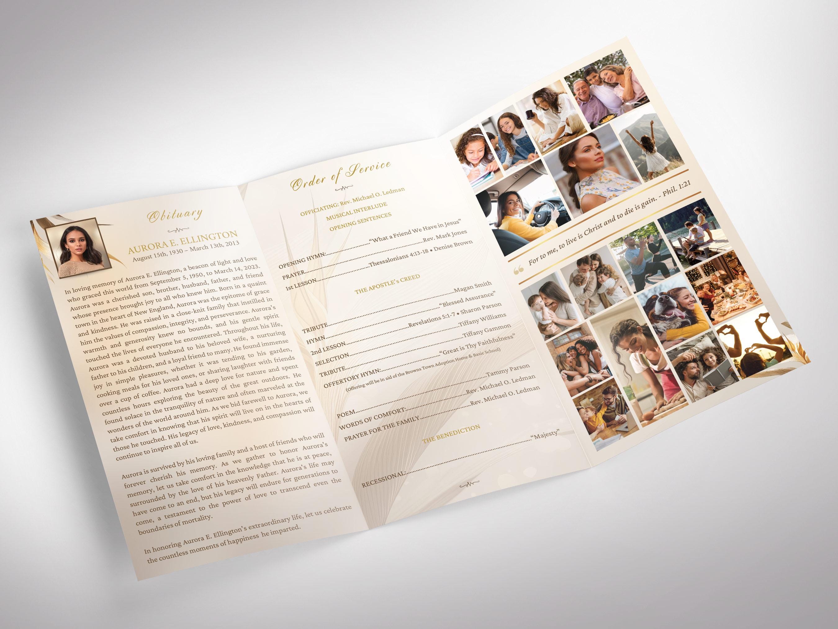 Beige Funeral Program Template: Trifold Celebration of Life Obituary ...