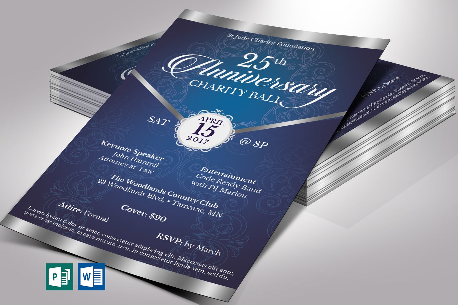 Blue Silver Anniversary Gala Flyer Template for Word and - Etsy