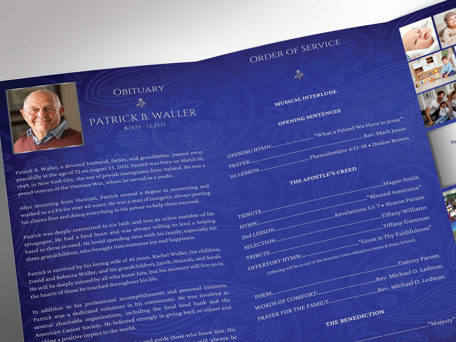 Blue Silver Funeral Program Template: Trifold Celebration of Life ...