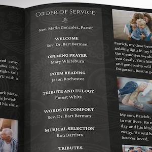 Black Silver Funeral Program Template for Canva V2, Editable Digital ...