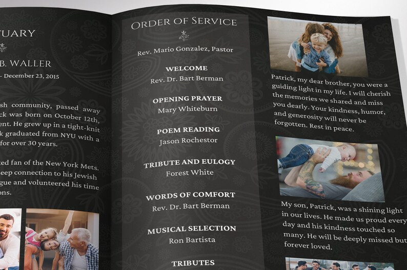 Black Silver Funeral Program Template for Canva V2 - Etsy