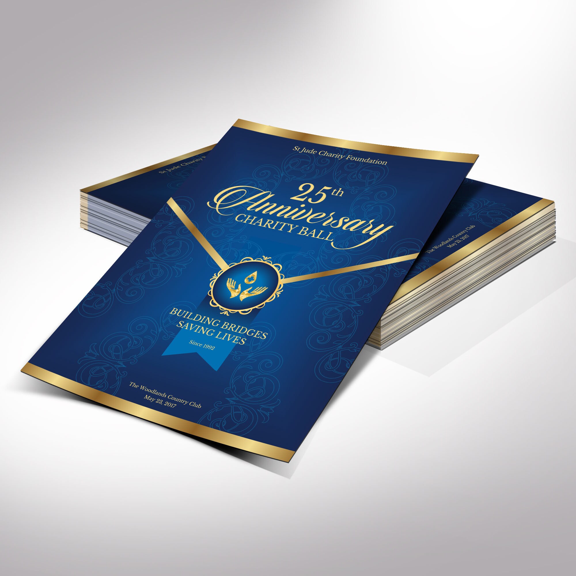 Blue Gold Gala Program Template: Anniversary, One-page Church Event ...