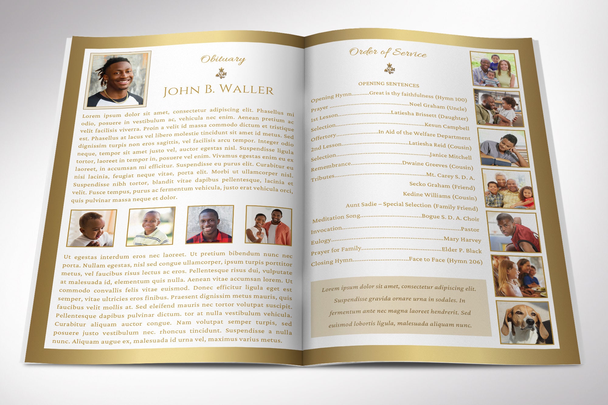 White Gold Funeral Program Template for Canva 4 Pages - Etsy Canada