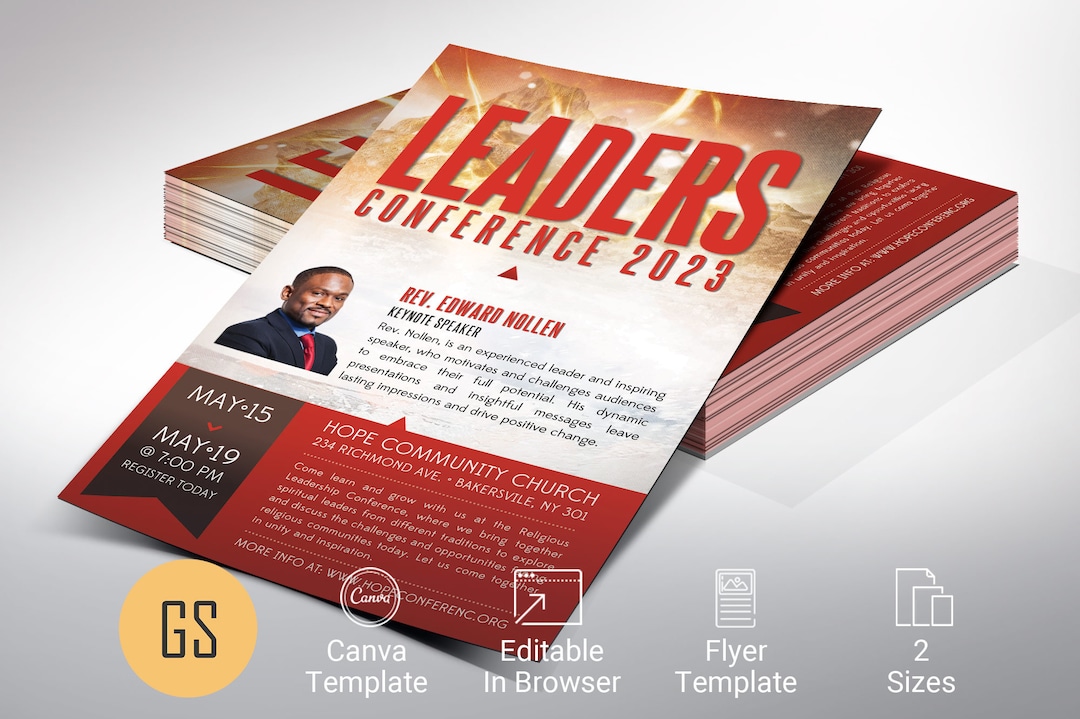 Church Leadership Conference Flyer Template: Red & White Canva Design ...