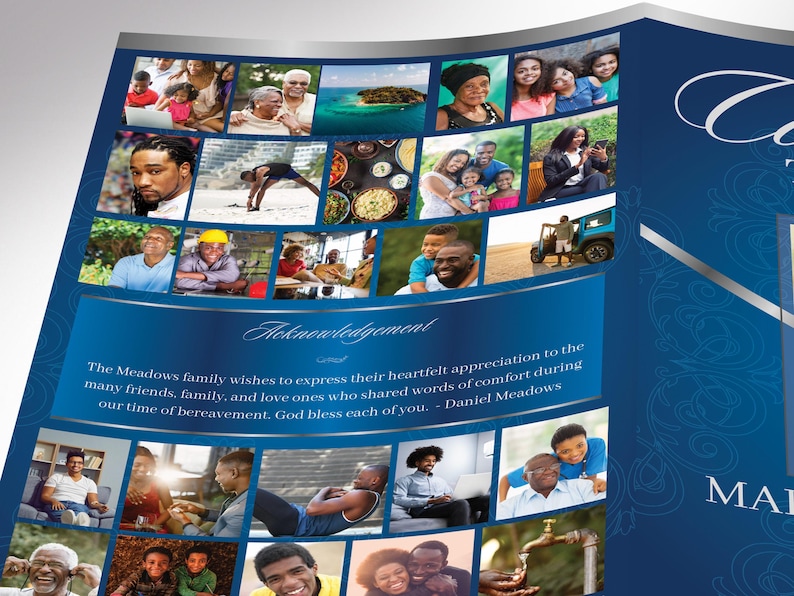 Blue Silver Funeral Program Template: 4 Page Celebration of Life ...