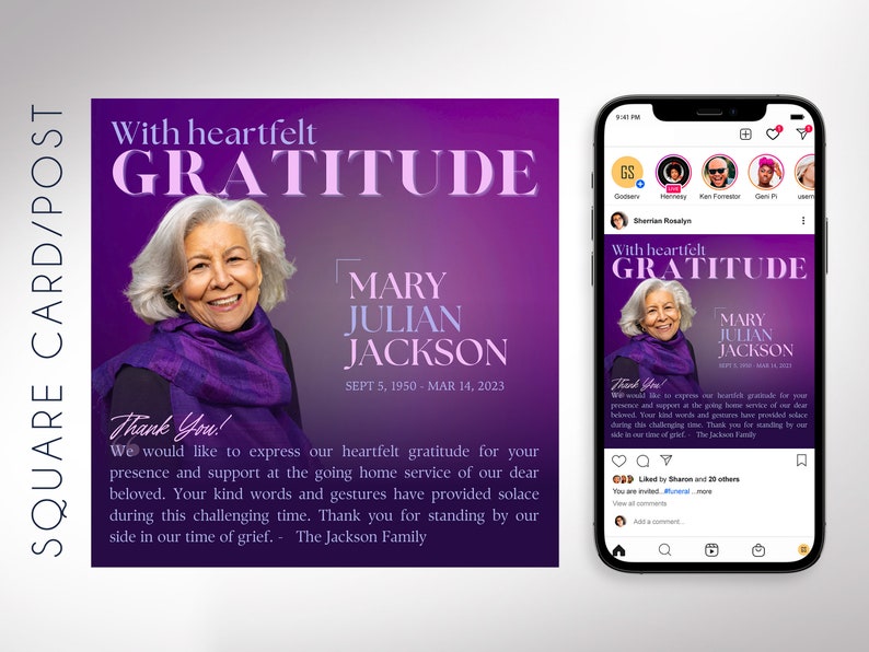 Purple Dawn Funeral Thank You Card Template: Magazine Style (canva, 4 ...