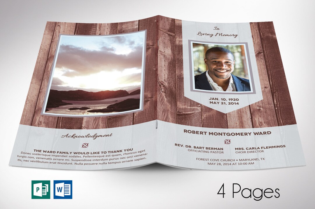 Brown Wood Funeral Program Template: Celebration of Life (word ...