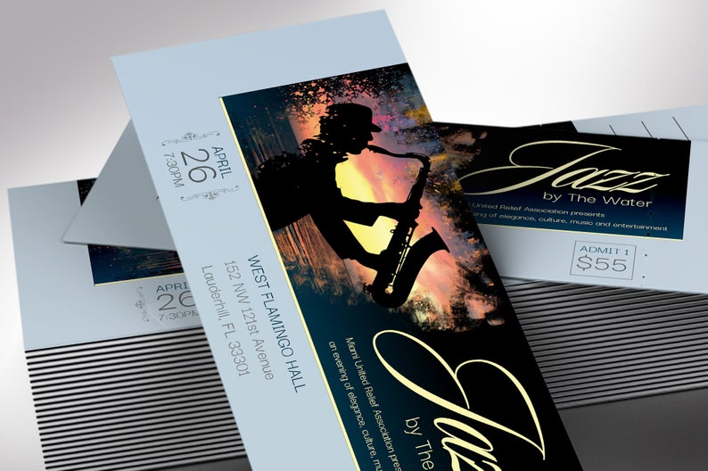 Jazz Concert Ticket Template: Saxophone Design, 4 Sizes (canva Editable ...