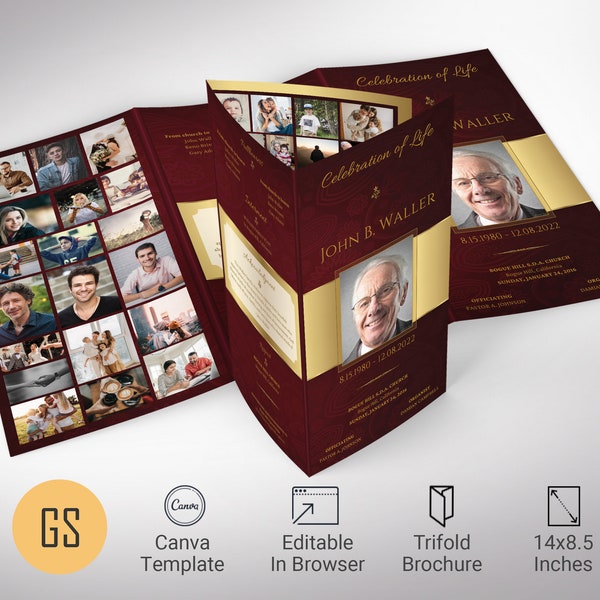 Maroon Funeral Program Template - Etsy