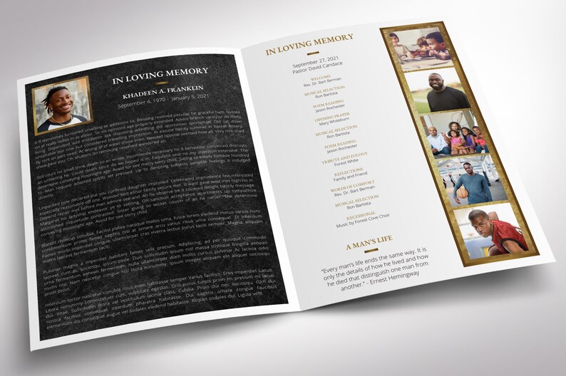 Gold Foil Tabloid Funeral Program Template for Canva - Etsy