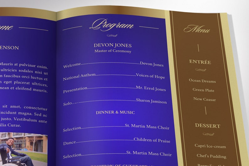 Violet Gold Anniversary Gala Program Template for Canva 4 - Etsy