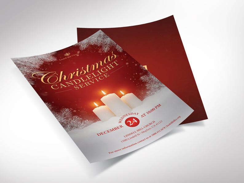 Christmas Candlelight Flyer Template, Church Invitation Canva, 5x7 5 ...