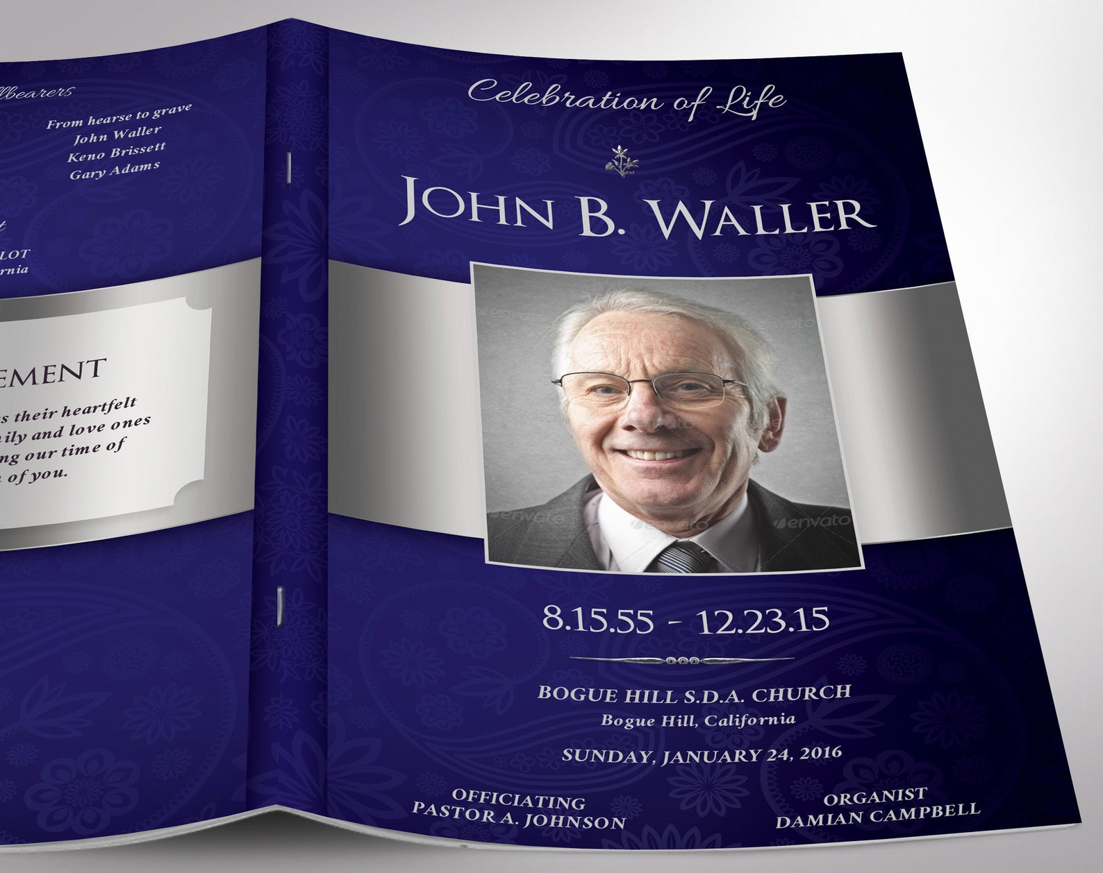 Blue Dignity Funeral Program Template Set, Word and Publisher ...