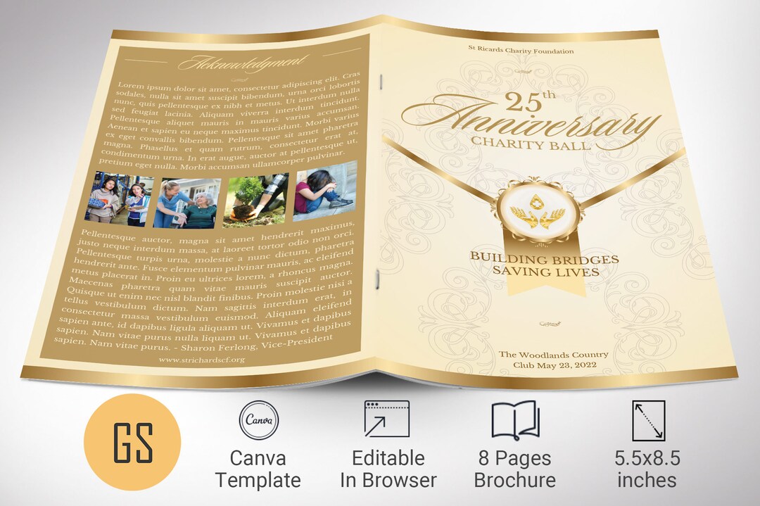 Cream Anniversary Gala Program Template for Canva, Church Anniversary ...