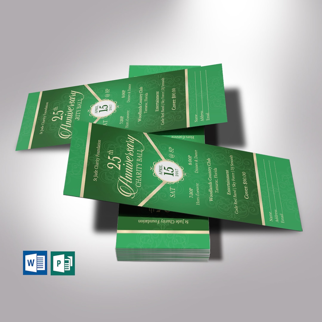Green Anniversary Banquet Ticket Template: Emerald and Beige (word ...