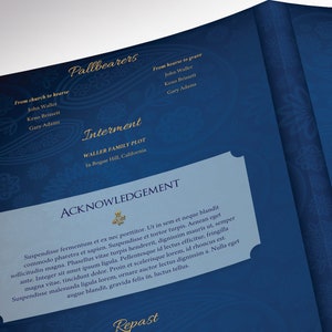 Blue Gold Tabloid Funeral Program Template Set, Word and Publisher V2 ...