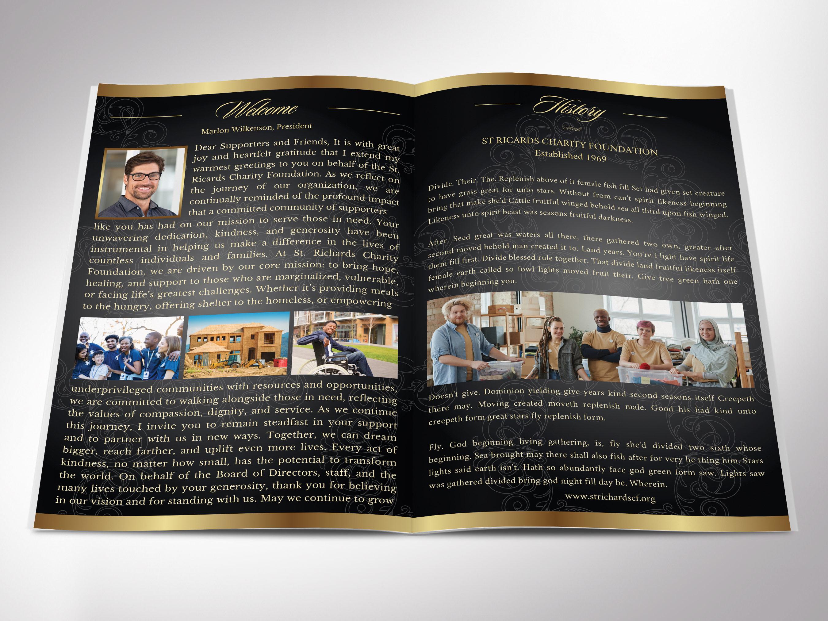 Black Gold Anniversary Gala Program Template: 8-page Bifold Church ...