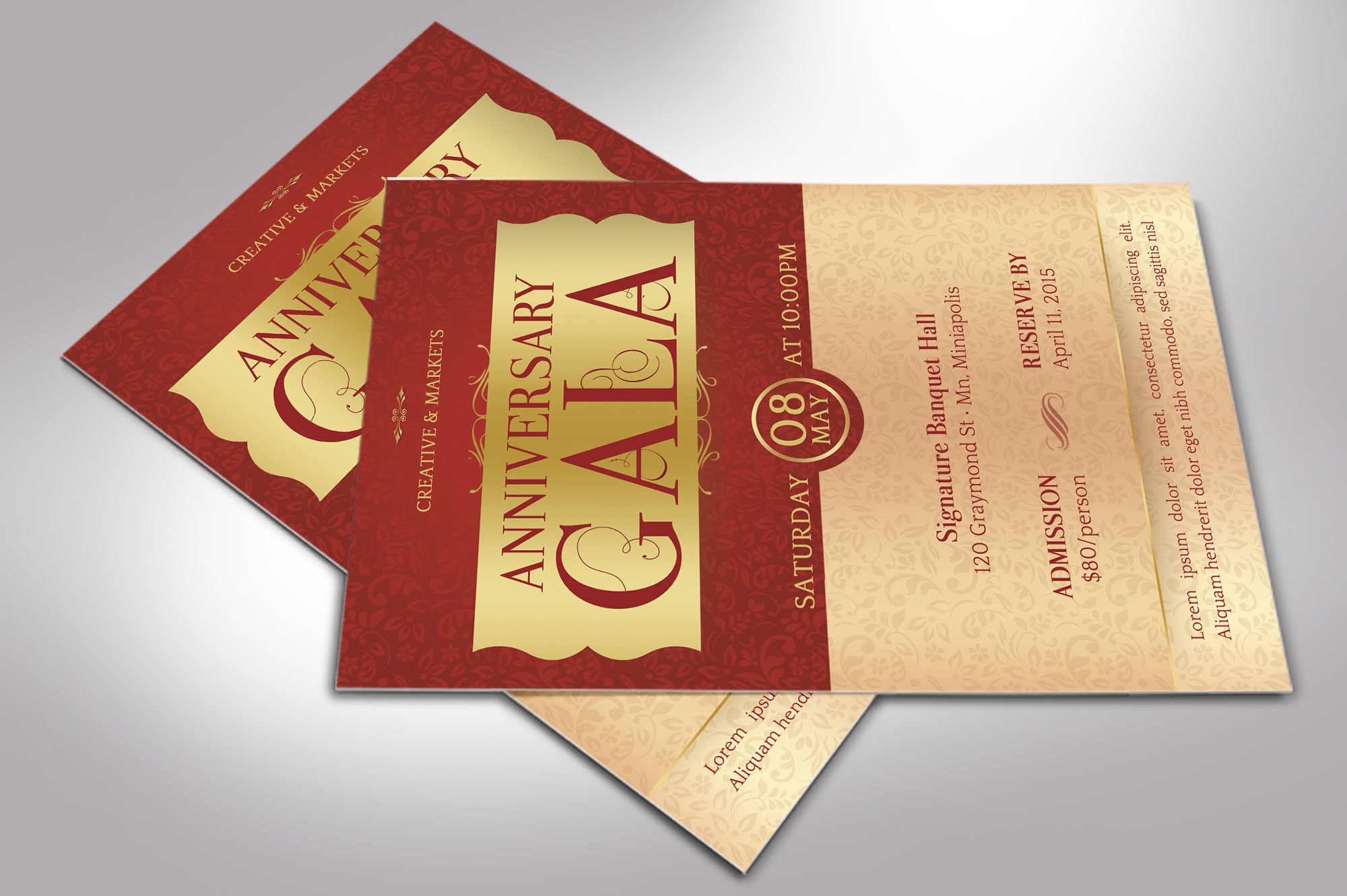 Red Gold Anniversary Gala Flyer Template for Word and - Etsy