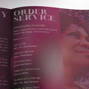 Dawn Funeral Program Template for Canva, Maroon Burgundy, Magazine ...