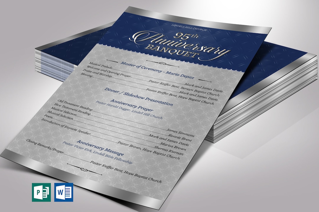Church Anniversary Program Template: Silver, Blue Diamond (5.5x8.5 In ...